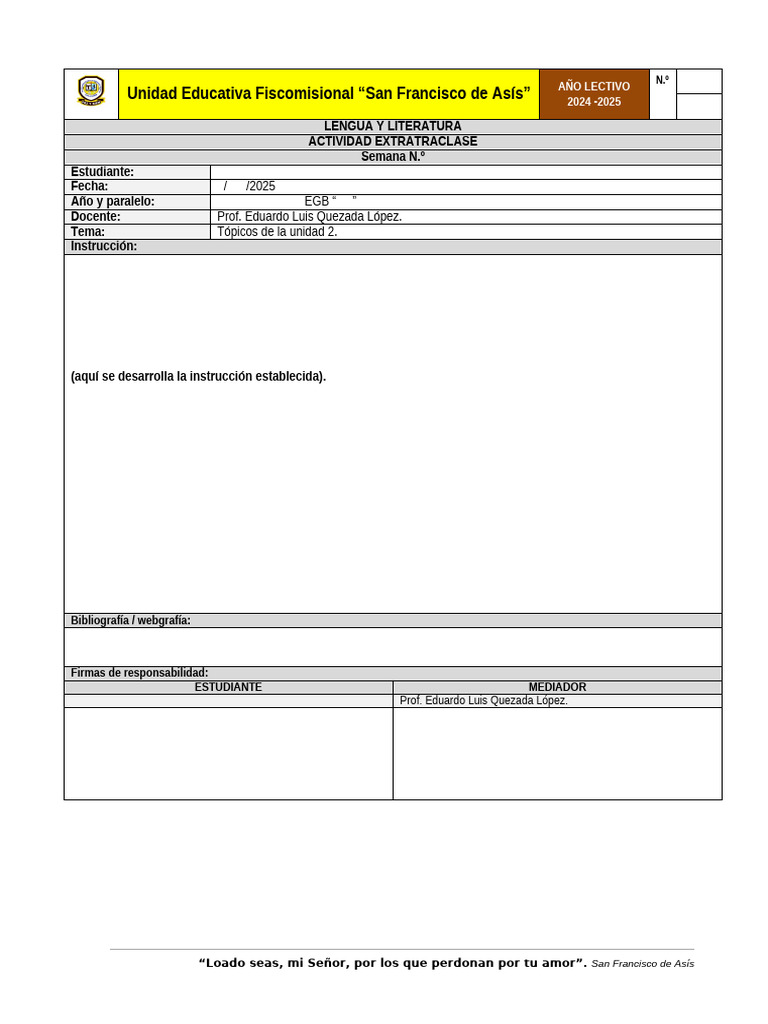 Formato Para La Entrega de Actividades Extra Clase (2) | PDF