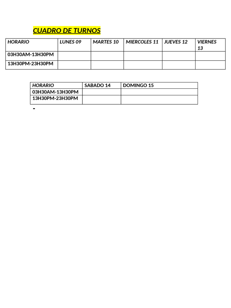 Cuadro de Turnos | PDF