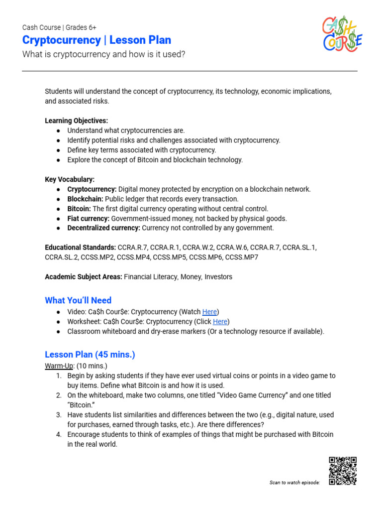Cryptocurrency Lesson Plan 1 | PDF | Cryptocurrency | Bitcoin