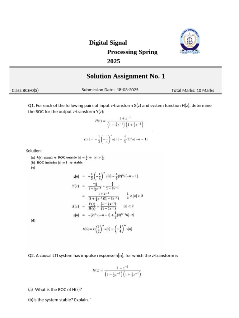 Solution DSP Assignment - 1 Spring 2025 16032025 122419pm | PDF
