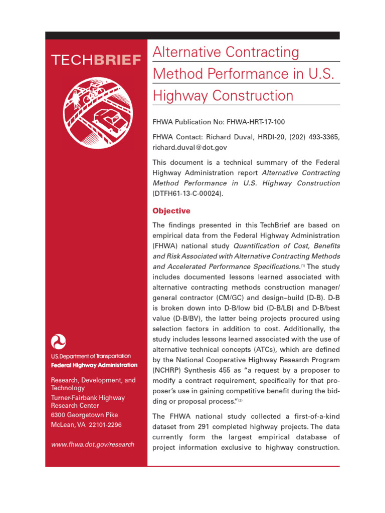 Alternative Contracting Method Performance in U.S. Highway Construction ...