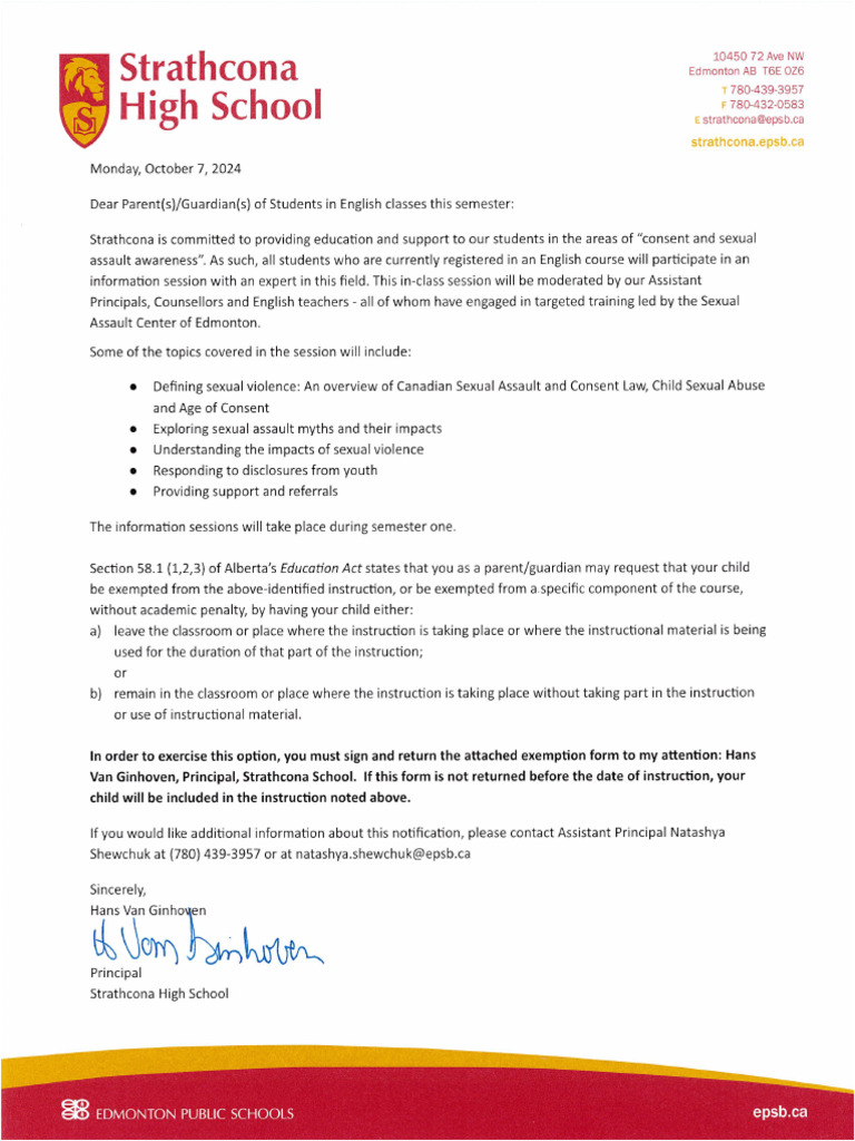Consent and Sexual Assault Awareness Letter | PDF