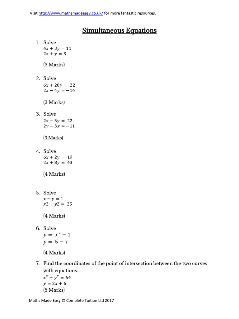 Simultaneous Equations Ext | PDF