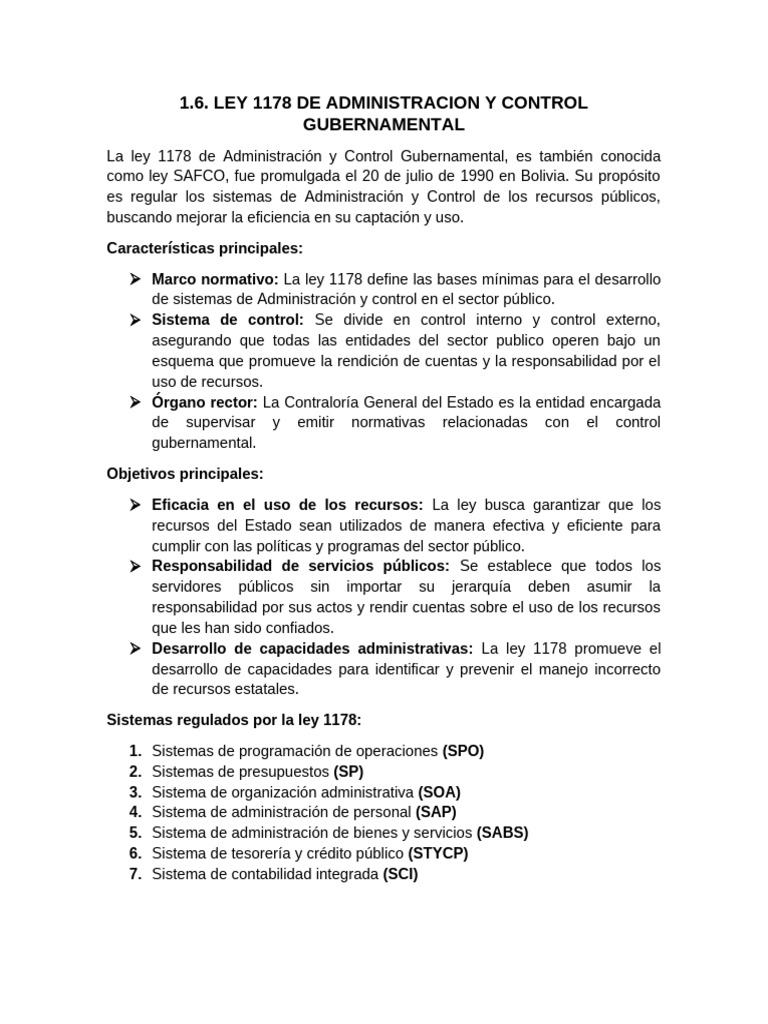 La Ley 1178 | PDF | Ciencias Políticas | Gobernancia