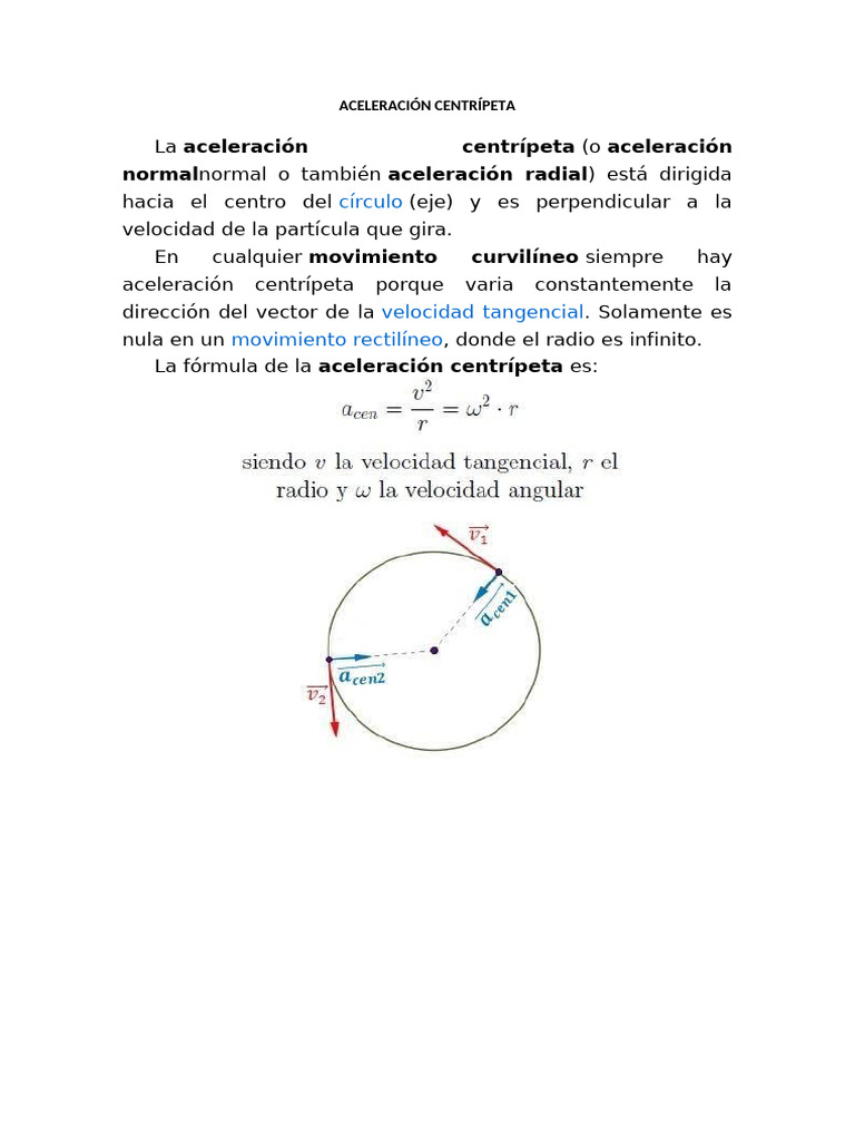 Aceleración Centrípeta: Definición y Fórmula | PDF