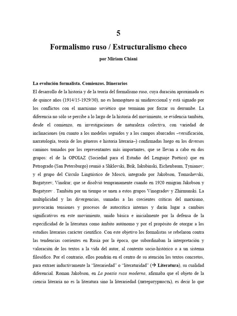 Chiani, Miriam. Formalismo ruso Estructuralismo checo | PDF ...