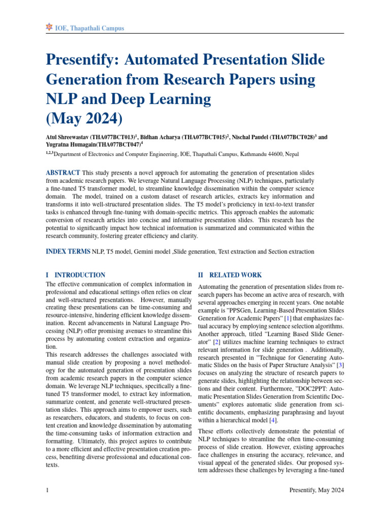 Presentify Automated Presentation Slide Generation From Research Papers ...