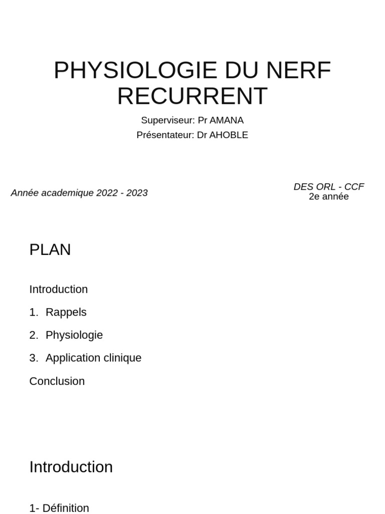 18 - Physiologie Du Nerf Récurrent | PDF | Nerf vague | Larynx