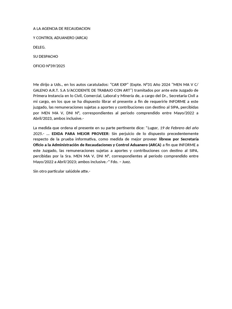 Oficio ARCA - AFIP | PDF