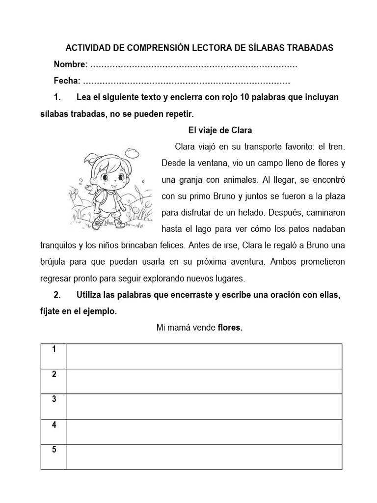 ACTIVIDAD DE SÍLABAS TRABADAS | PDF