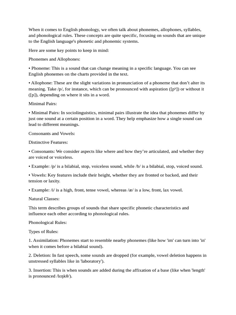 Summary of English Phonolog1 | PDF | Phoneme | Vowel