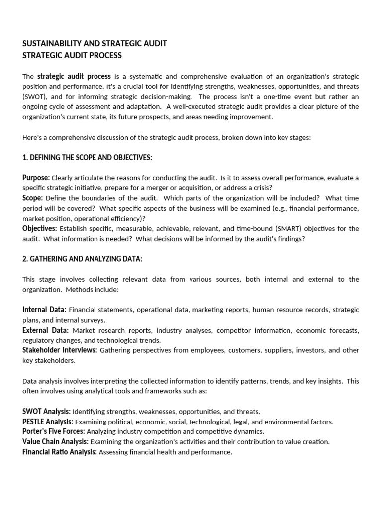 Strategic Audit Process for Sustainability | PDF | Audit | Swot Analysis