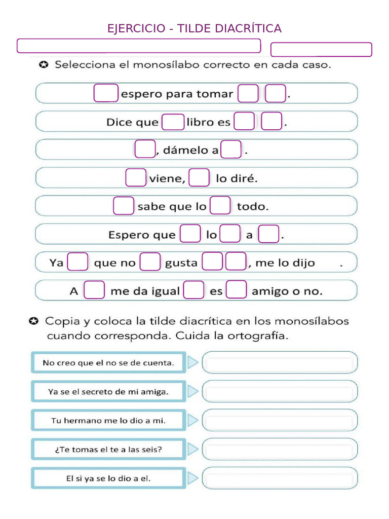 EJERCICIO Tilde Diacrítica | PDF