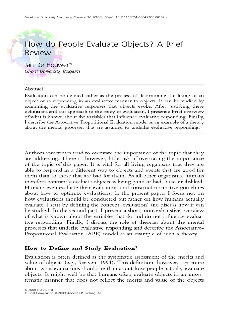 Houwer - How Do People Evaluate Objects. A Brief Review | PDF ...