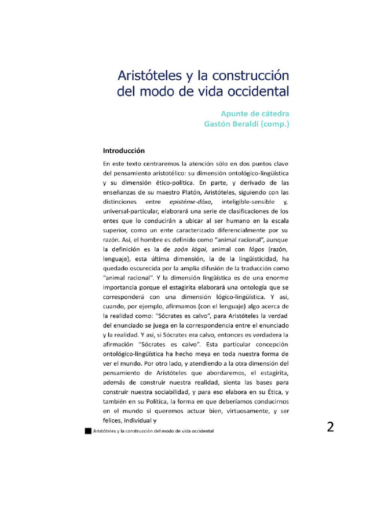 Aristóteles y La Construcción Del Modo de Vida Occidental | PDF