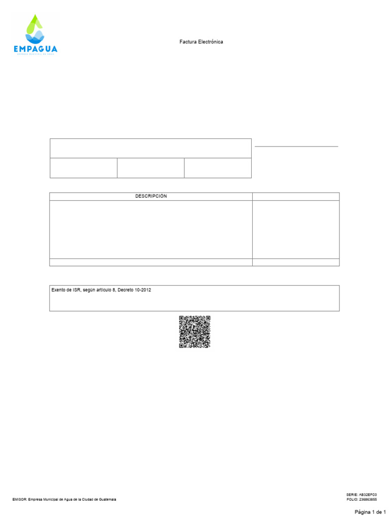 Empresa Municipal de Agua de La Ciudad de Guatemala Empagua 6 Av 1-27 Zona 4 Guatemala ...