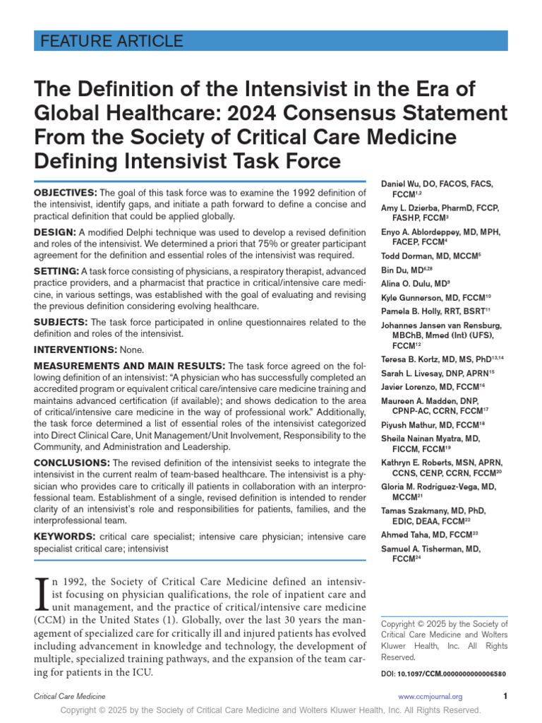 The Definition of The Intensivist in The Era | PDF | Intensive Care ...