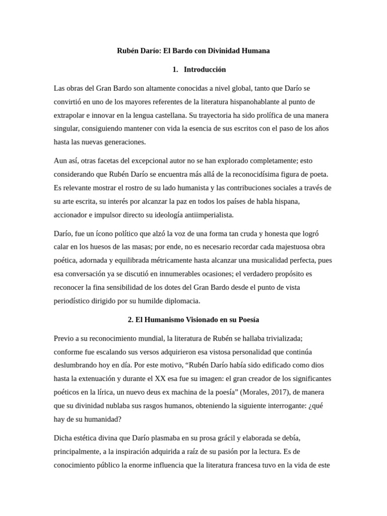 Rubén Darío, El Bardo Con Divinidad Humana | PDF | Don Quijote | Novelas