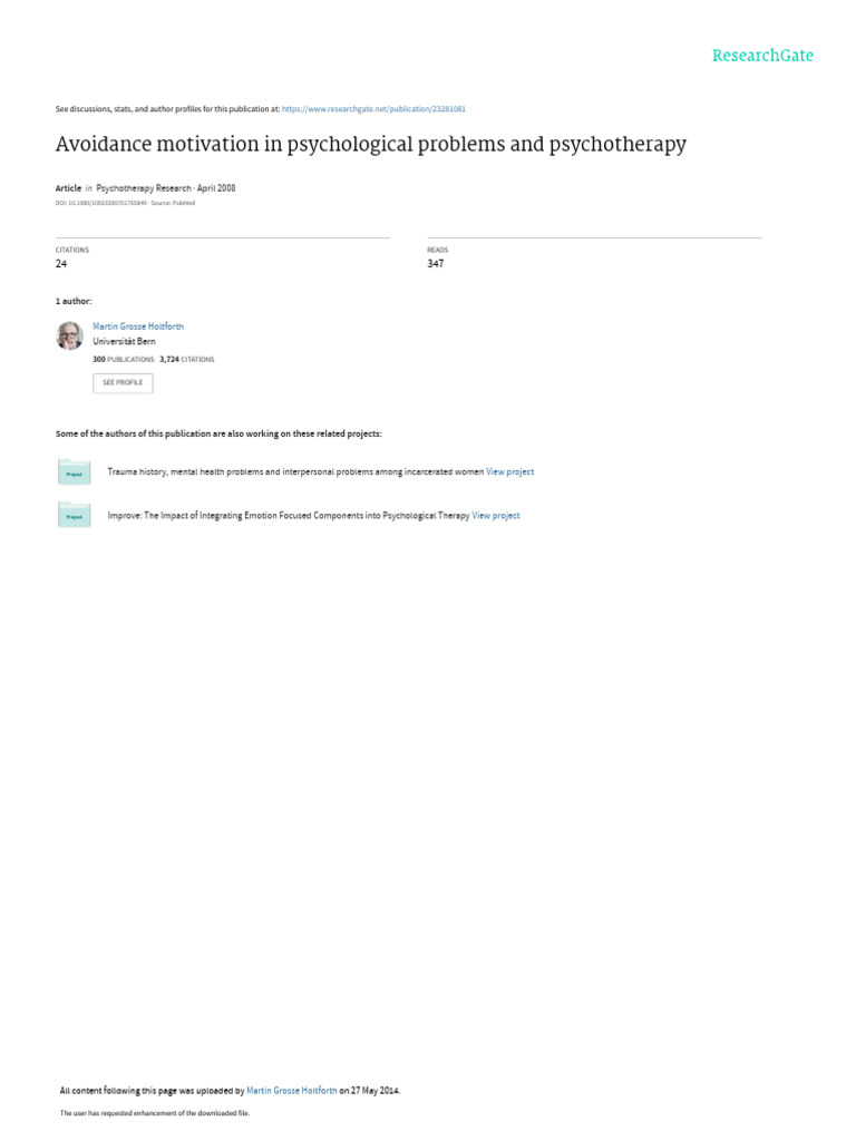 Holtforth - Avoidance Motivation in Psychological Problems and ...