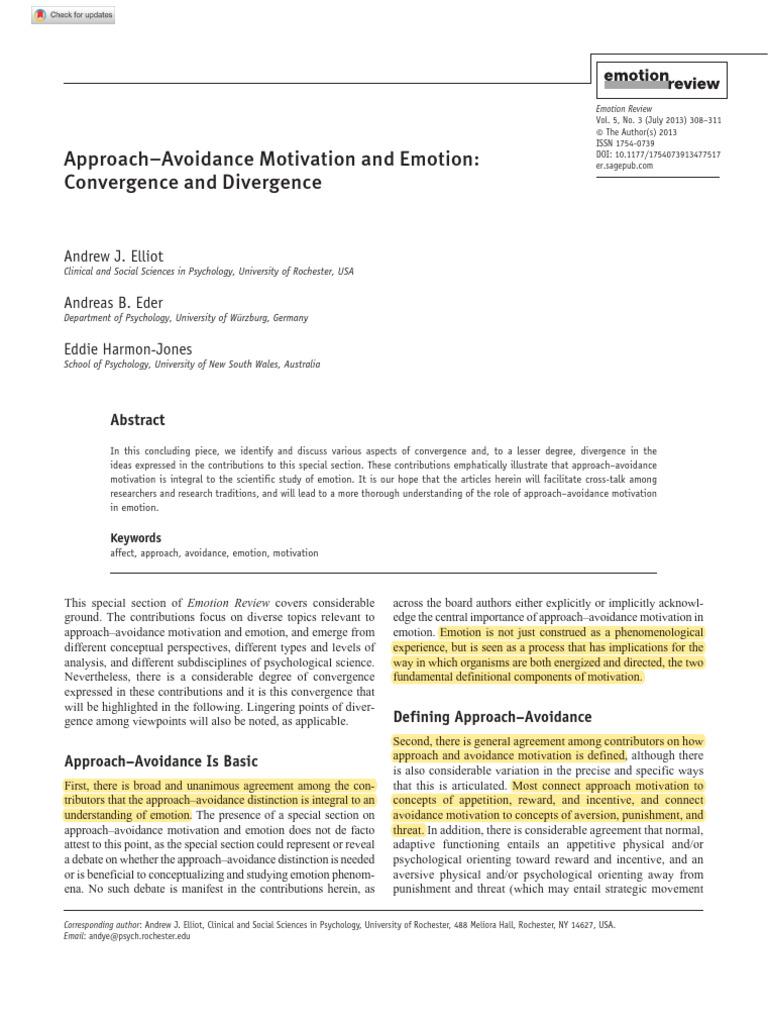 Approach-Avoidance in Emotion Research | PDF | Emotions | Motivational