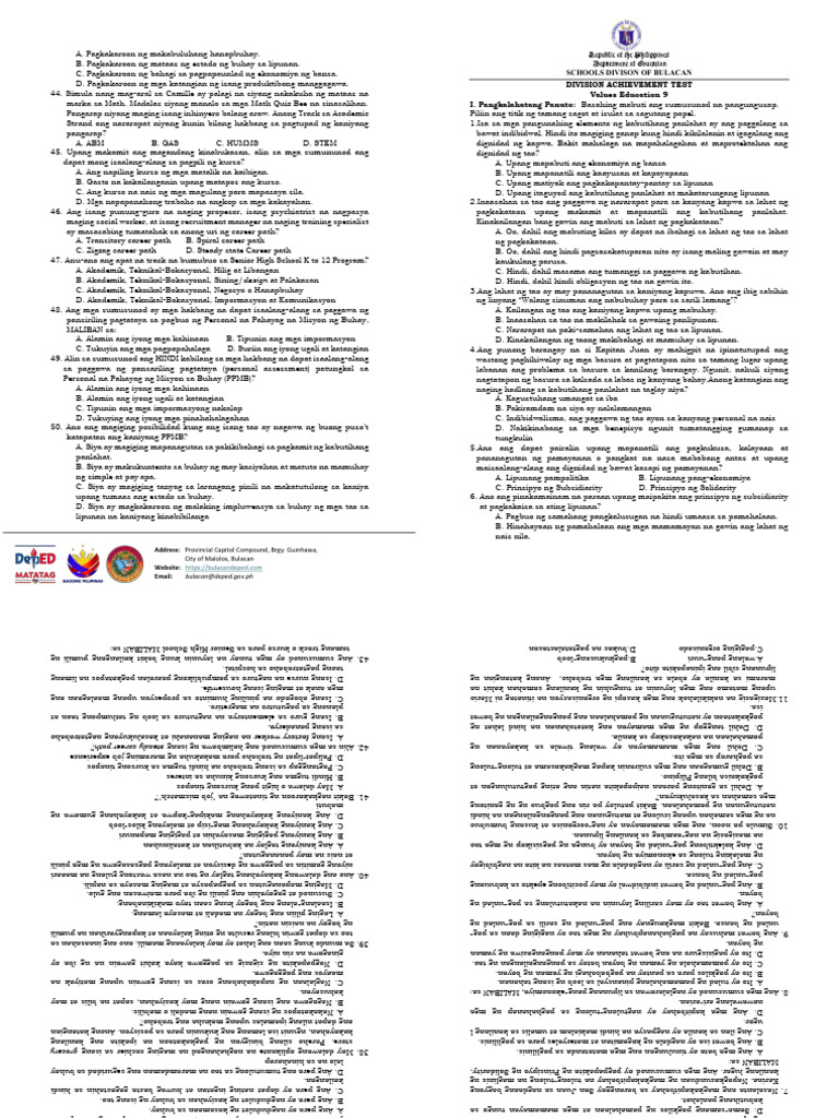 DAT-GRADE 9 VE (3) - Booklet | PDF