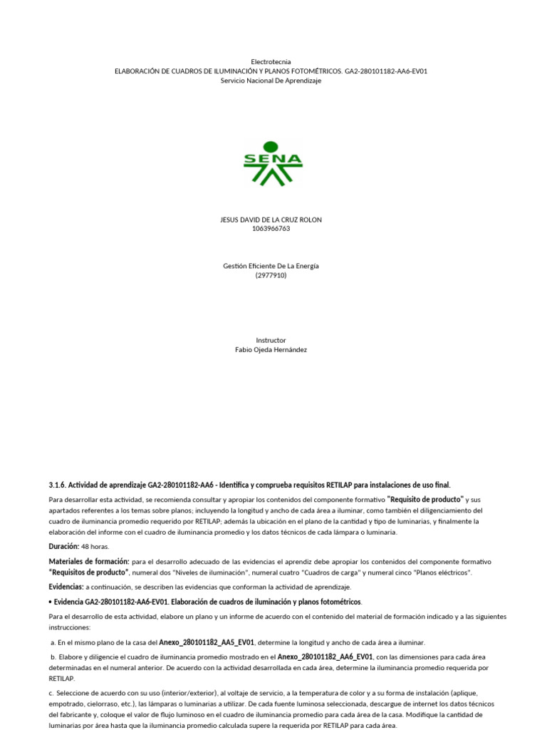 Elaboración de Cuadros de Iluminación y Planos Fotométricos. Ga2-280101182-Aa6-Ev01 | PDF ...