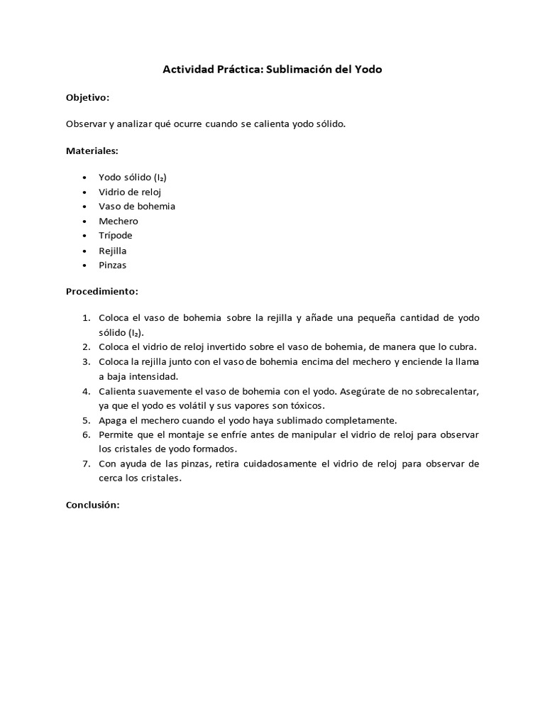 Actividad Práctica Sublimación Del Yodo | PDF