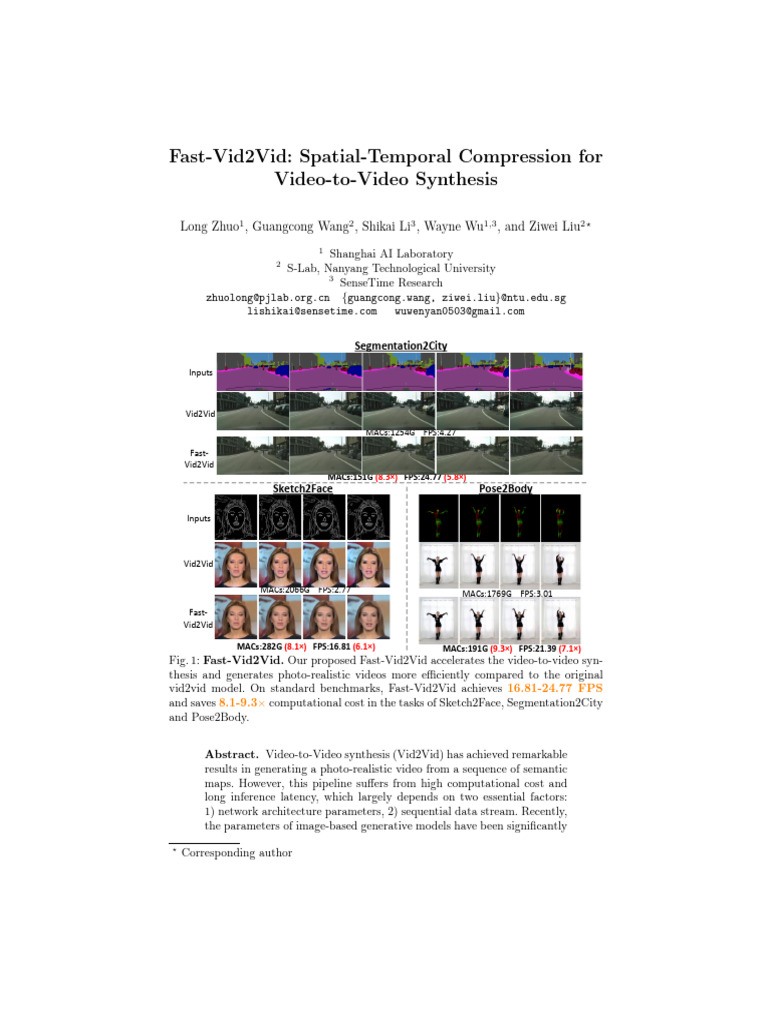 Fast Vid2Vid Spatial Temporal Compression For Video To Video Synthesis | PDF | Data Compression ...
