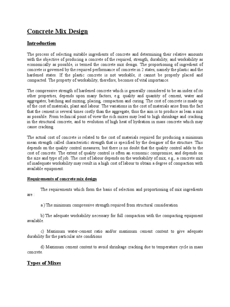 Concrete Mix Design | PDF | Concrete | Structural Engineering