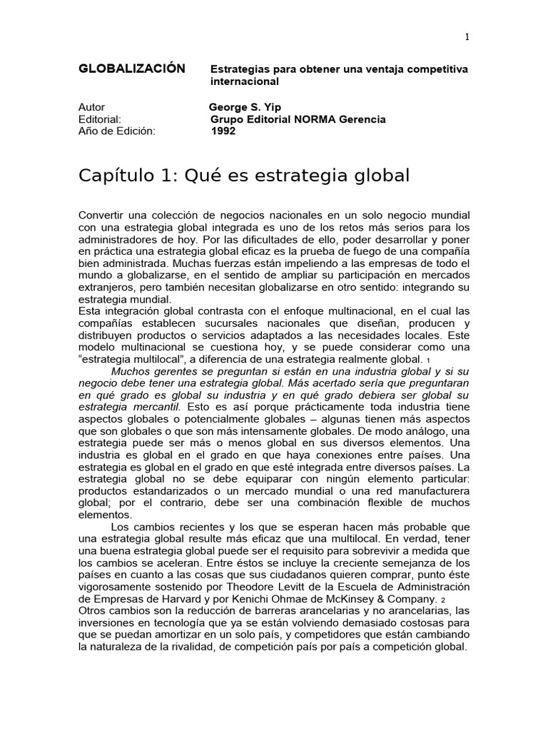Yip, Geroge, Globalización, Ed. Norma, 1995. | PDF | Globalización ...