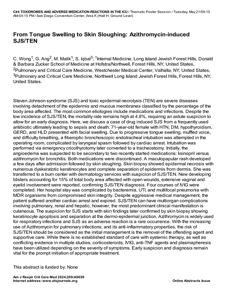 Ang Et Al 2024 From Tongue Swelling To Skin Sloughing Azithromycin Induced Sjs Ten | PDF ...
