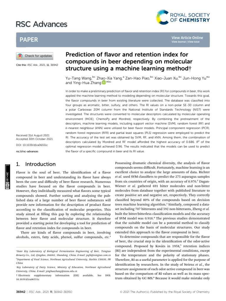 2-Prediction of Flavor and Retention Index For Compounds in Beer ...