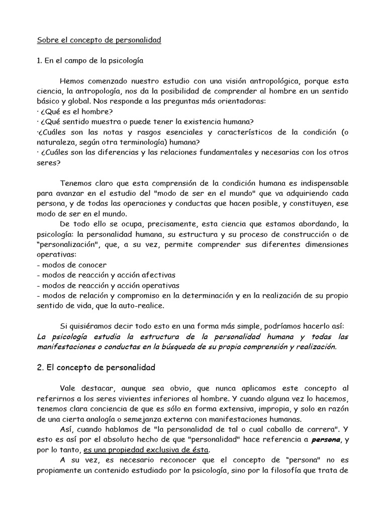 Estructura y Definición de Personalidad | PDF | Sicología | Vida