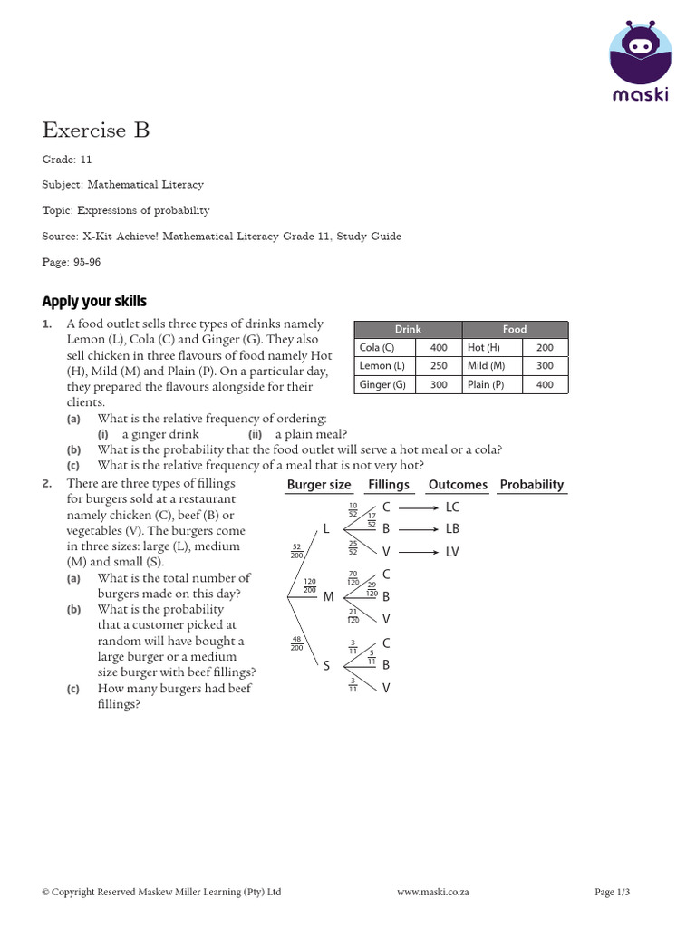MATHLIT G11 Probability Expressions of Probability Exercise B P95-96 ...