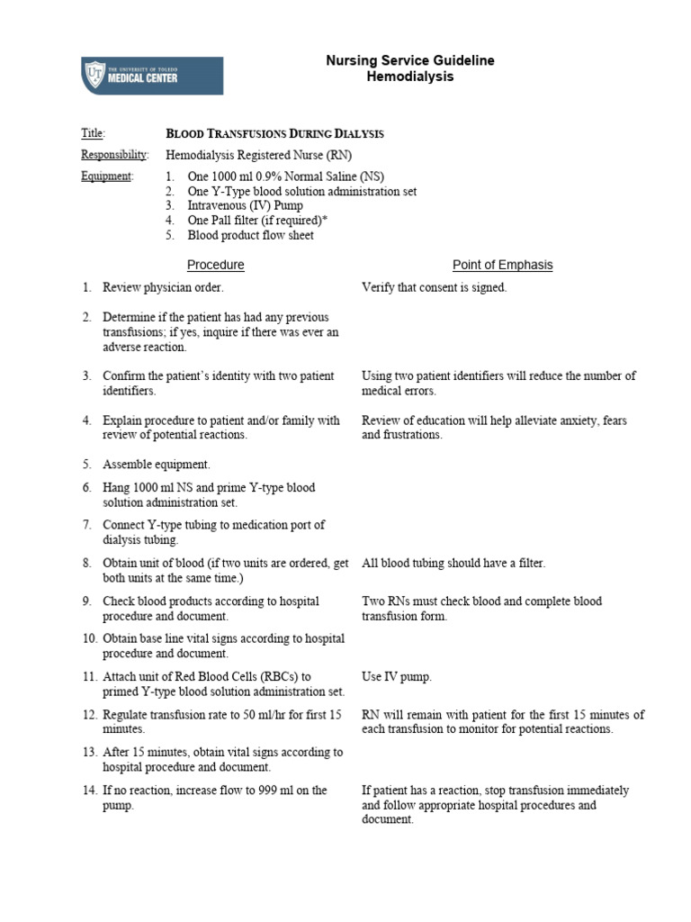 Blood Transfusions During Dialysis Guidelines | PDF | Blood Transfusion ...