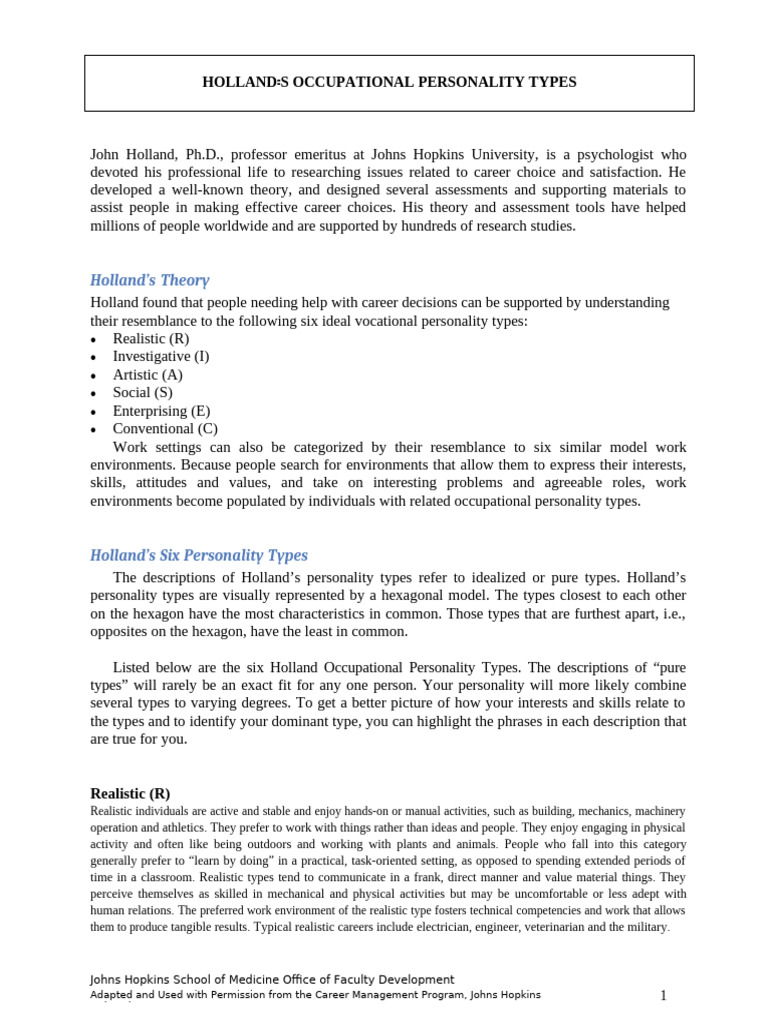 Understanding Holland's Career Types | PDF | Leadership | Personality Type