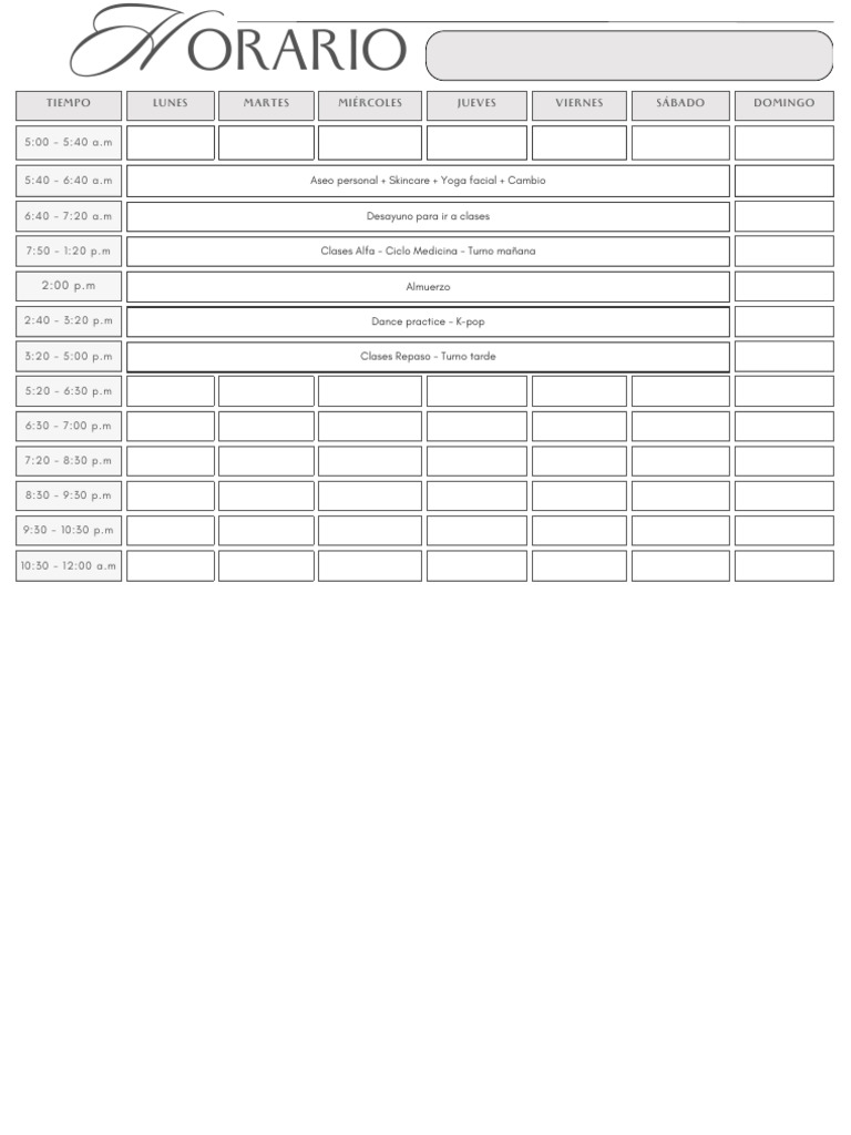 White Grey Minimalist Simple Weekly Class Schedule | PDF