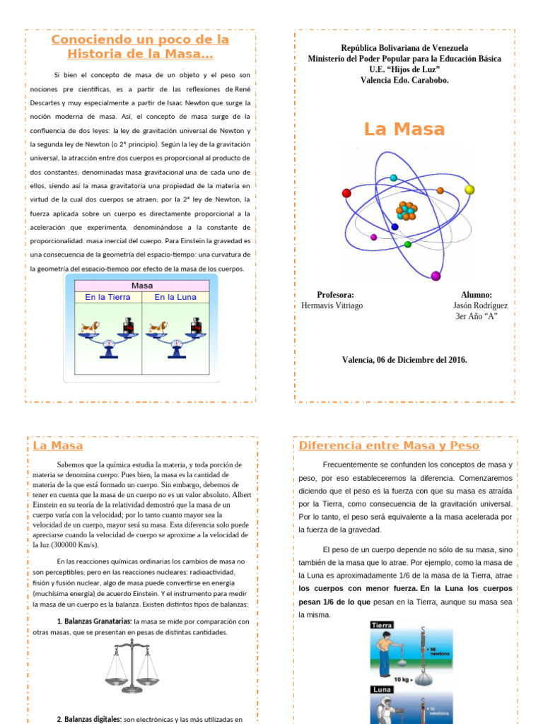 Diptico de Masa | PDF | Masa | Gravedad