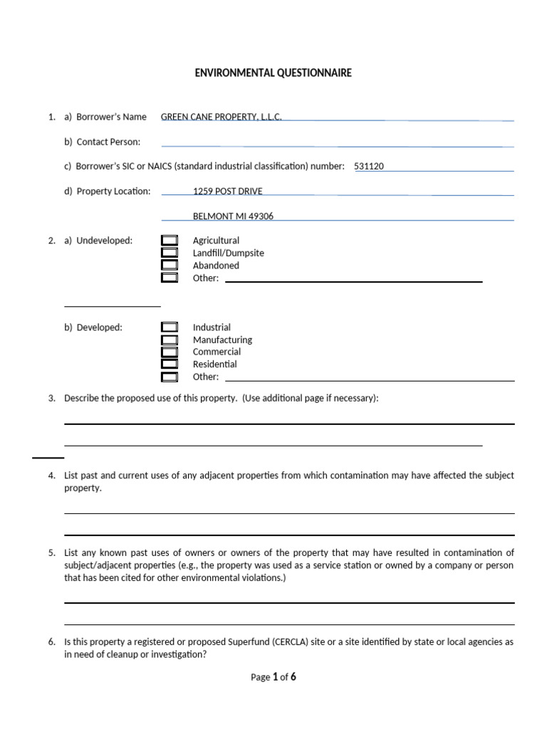 Environmental Questionnaire | PDF | Superfund | Environmental Issues