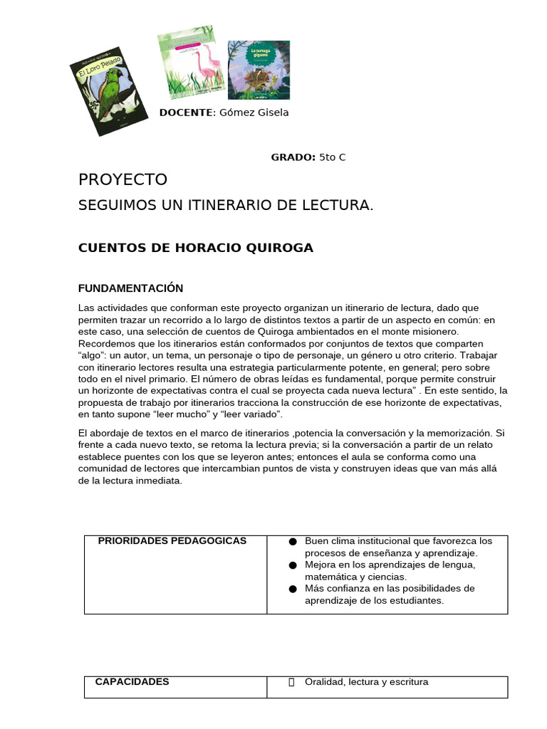 Proyecto Horacio Quiroga | PDF | Autor | Enseñando