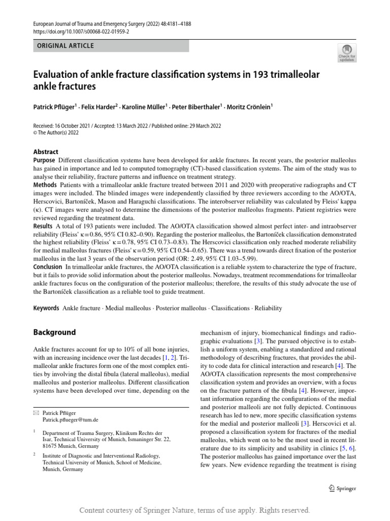 Evaluation_of_ankle_fracture_classification_system | PDF | Ankle | Ct Scan