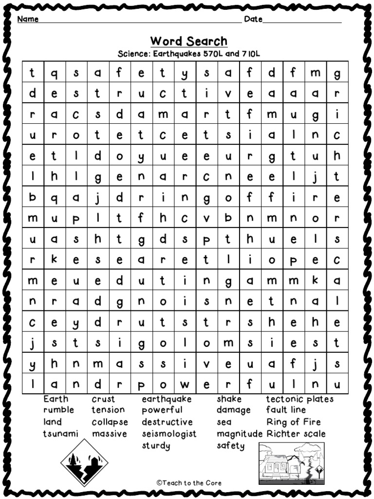 Word Search: Name Date | PDF | Earthquakes | Geophysics