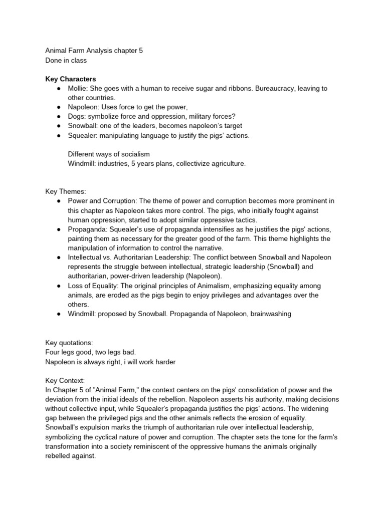 Animal Farm Analysis Chapter 5 Done in Class | PDF | Political Science
