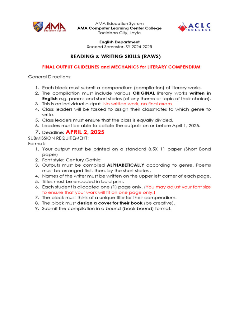 Raws Final Output Guidelines 2 | PDF