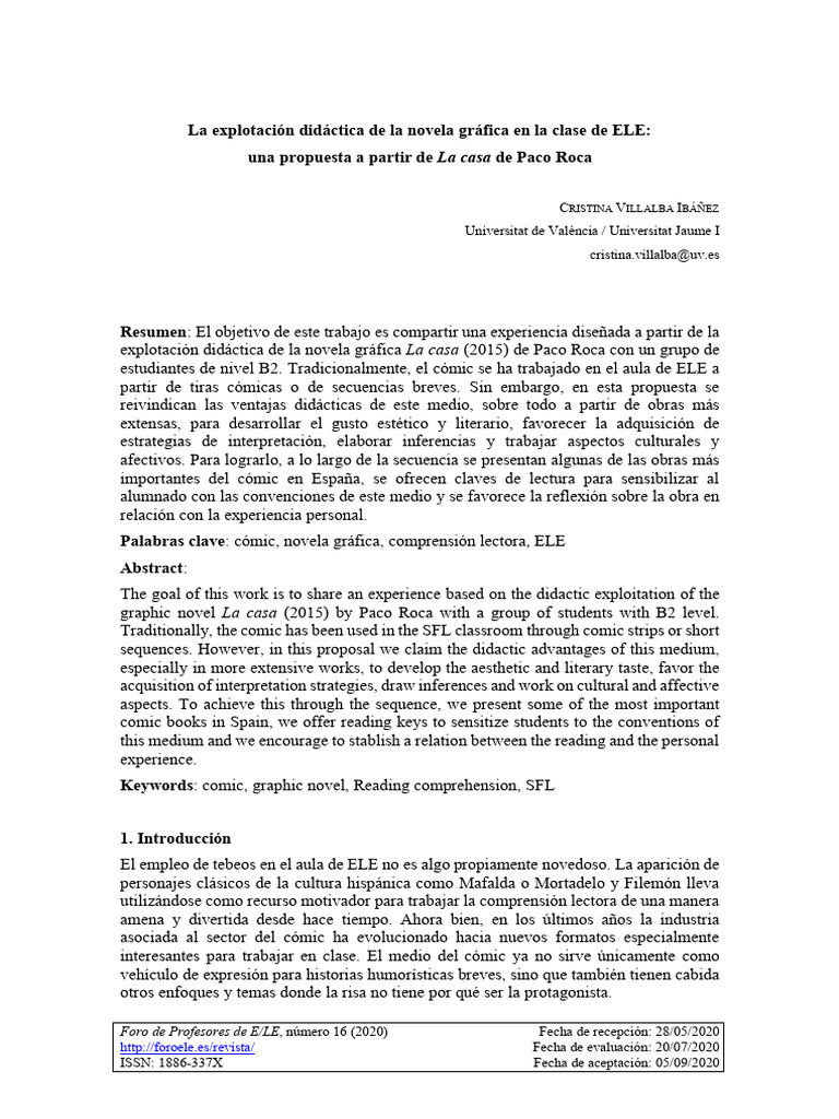 La Explotación Didáctica de La Novela Gráfica en La Clase de ELE: Una ...