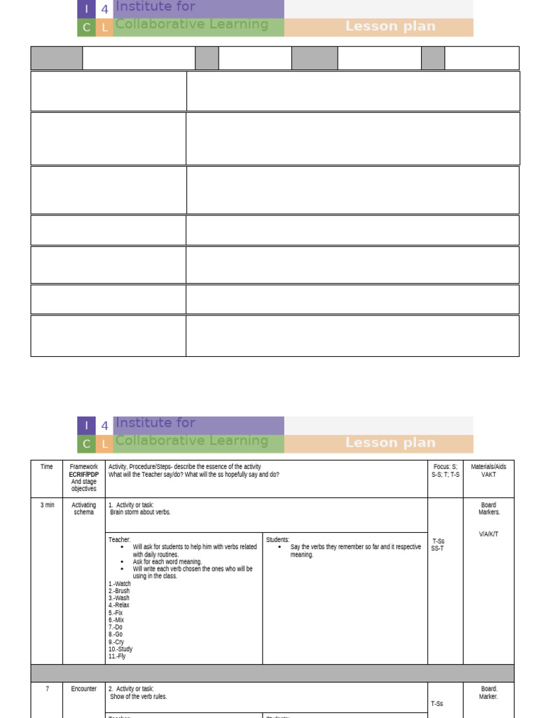 Lesson Plan Template - The Rules of The Verbs in 3rd Person | PDF ...