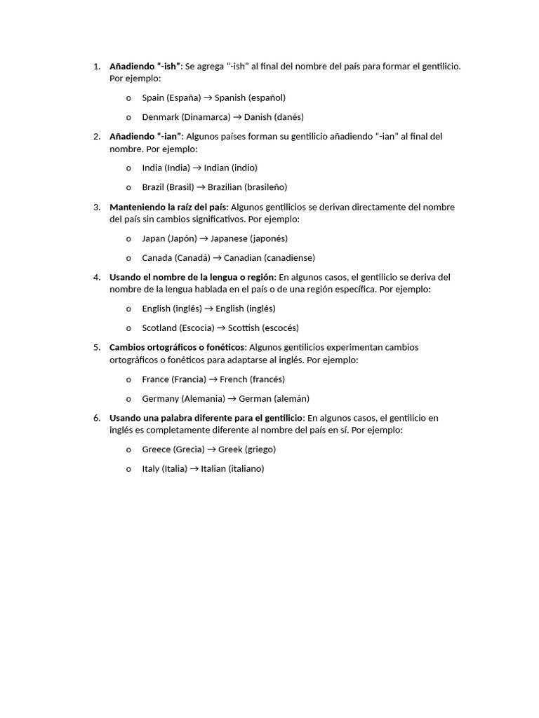 Gentilicios en inglés y su formación | PDF
