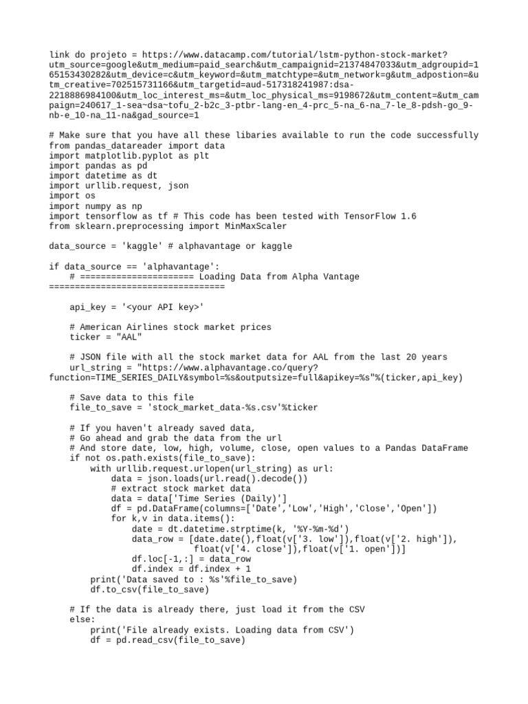 Codigo base stocks prediction LSTM Thushan GAnegedara | PDF | Data | Computing