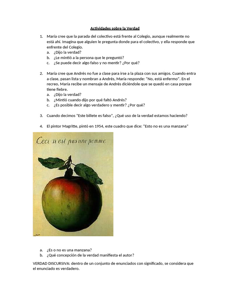 Actividades sobre la Verdad y la Mentira | PDF | Verdad | Metafísica
