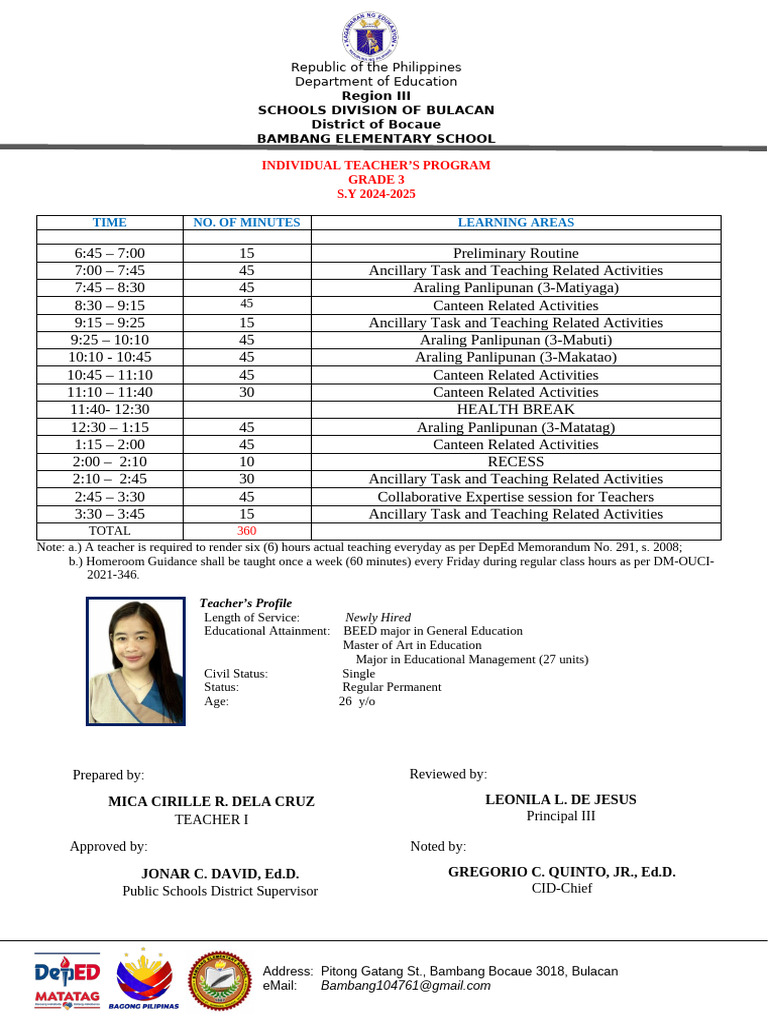 Grade 3 Teacher's Program 2024-2025 | PDF | Teachers | Schools